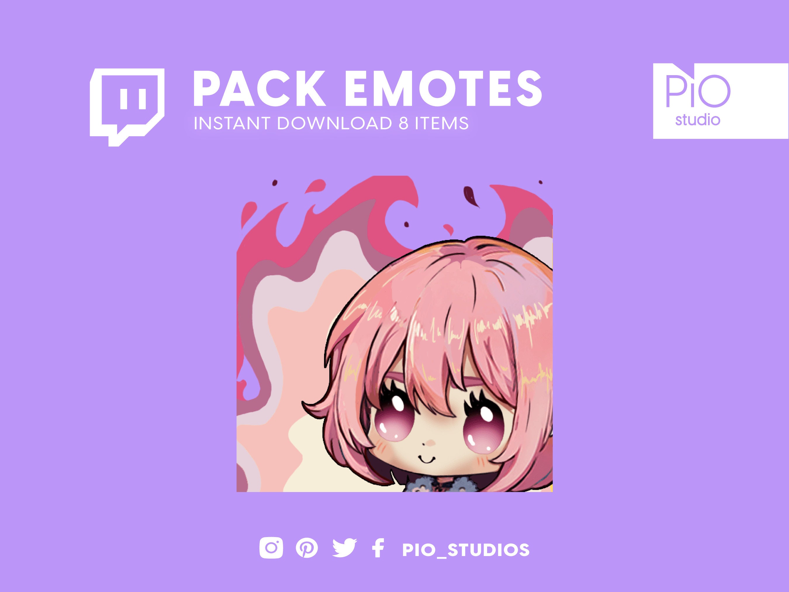 8 Pack Chibi Pink Character Emotes Twitch Social Media - Etsy