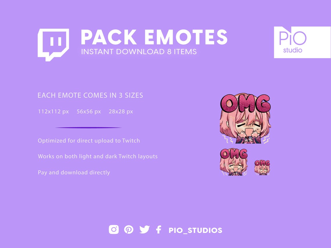 8 Pack Chibi Pink Character Emotes Twitch Social Media - Etsy