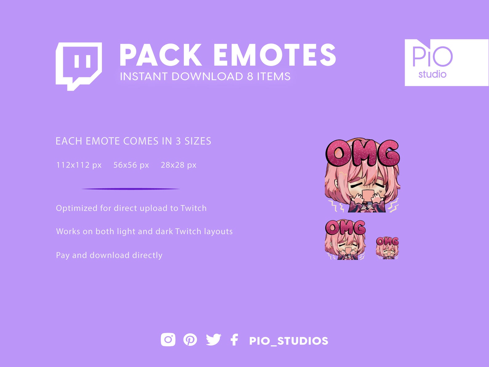 8 Pack Chibi Pink Character Emotes Twitch Social Media - Etsy