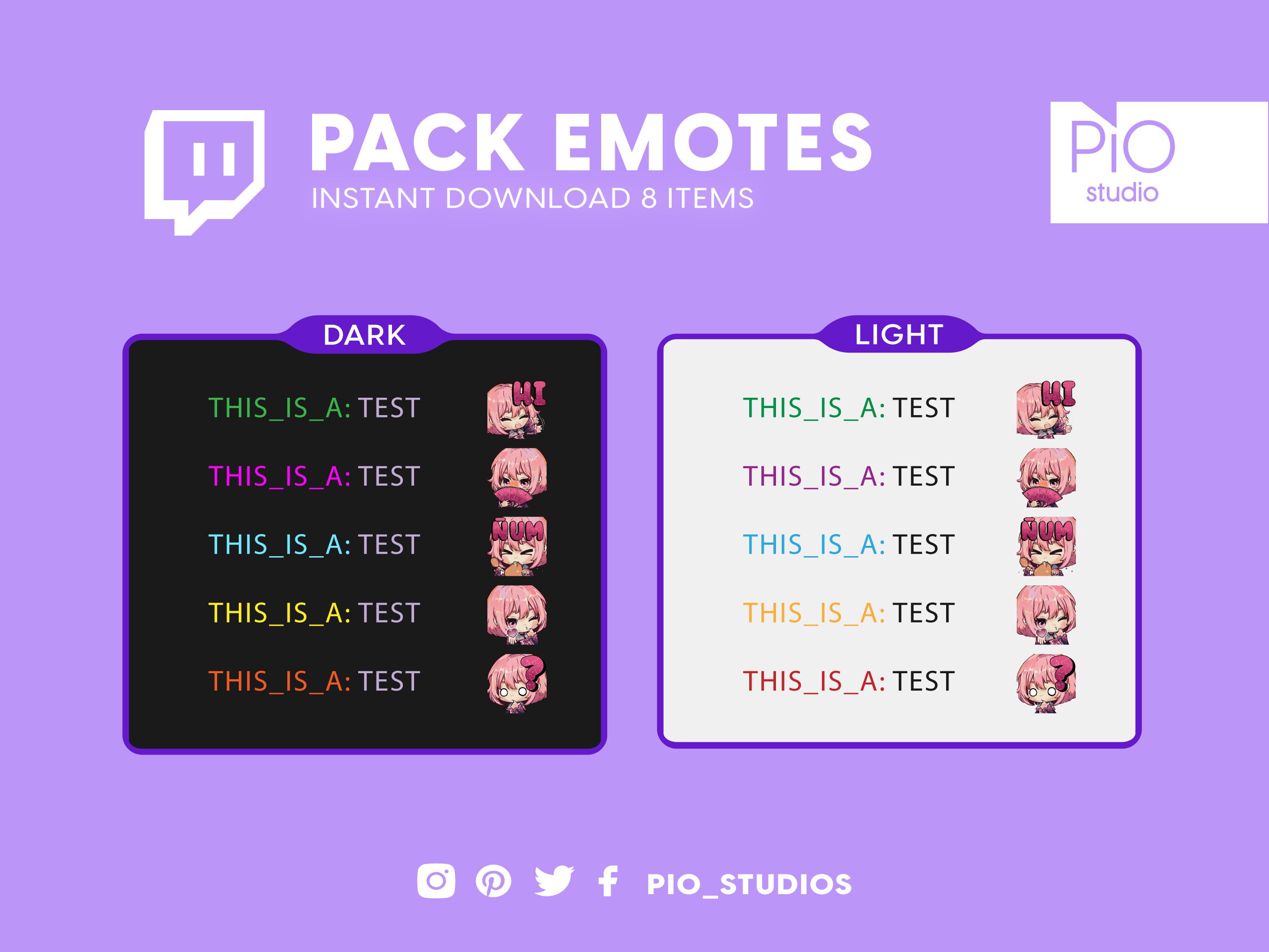 8 Pack Chibi Pink Character Emotes Twitch Social Media - Etsy