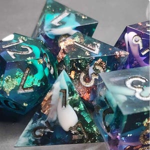 Mystery Sharp Resin Dnd Dice Set | Glitter, Swirls, Liquid Core | TTRPG ...