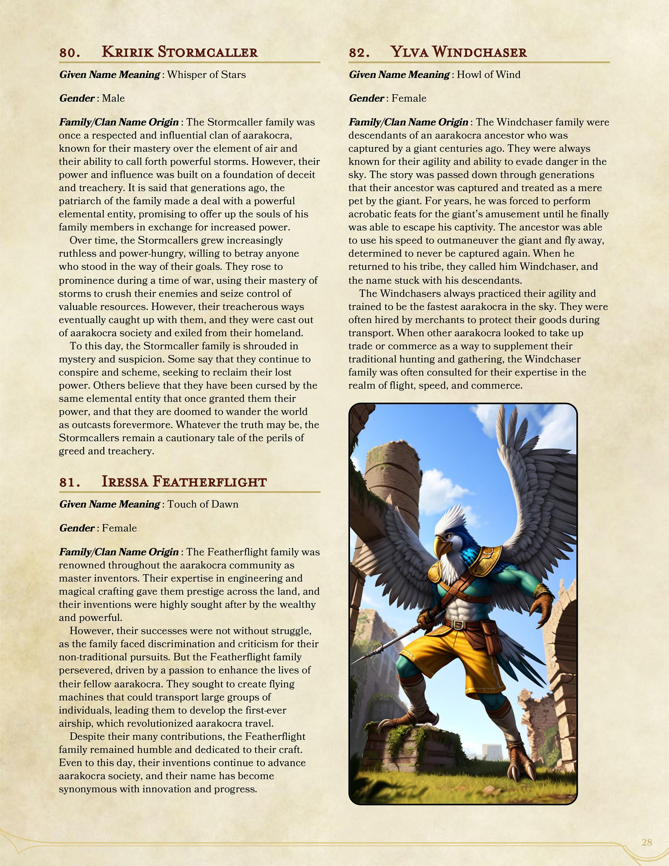 100 Aarakocra Families: Their Names and Histories Dungeons and Dragons ...