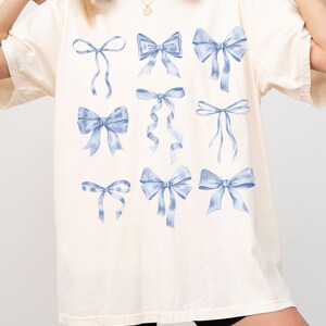 Blue Bow T-shirt Coquette Aesthetic Shirts Gift for Girly Girl Light ...