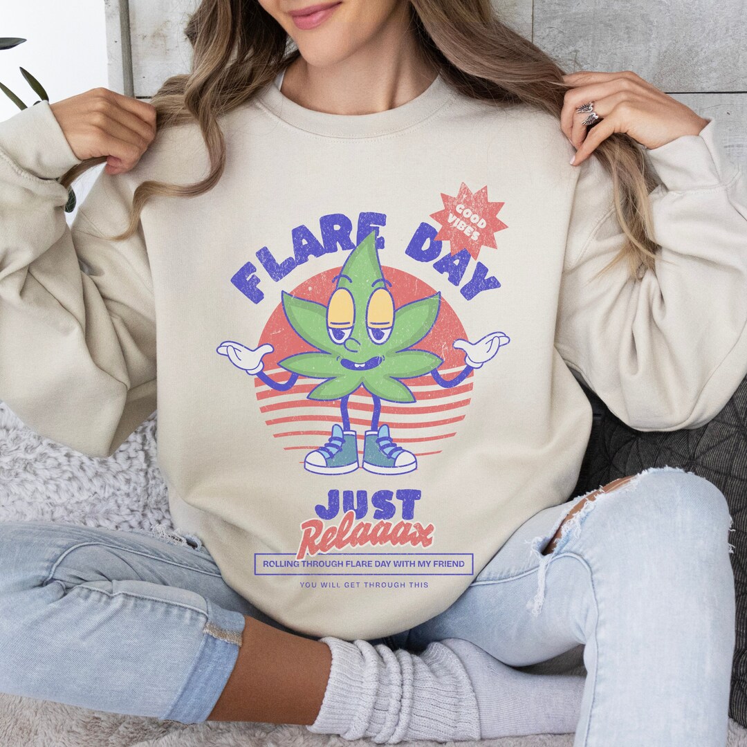 420 Flare Day Crewneck Sweatshirt Marijuana Leaf Retro Chronic Illness ...