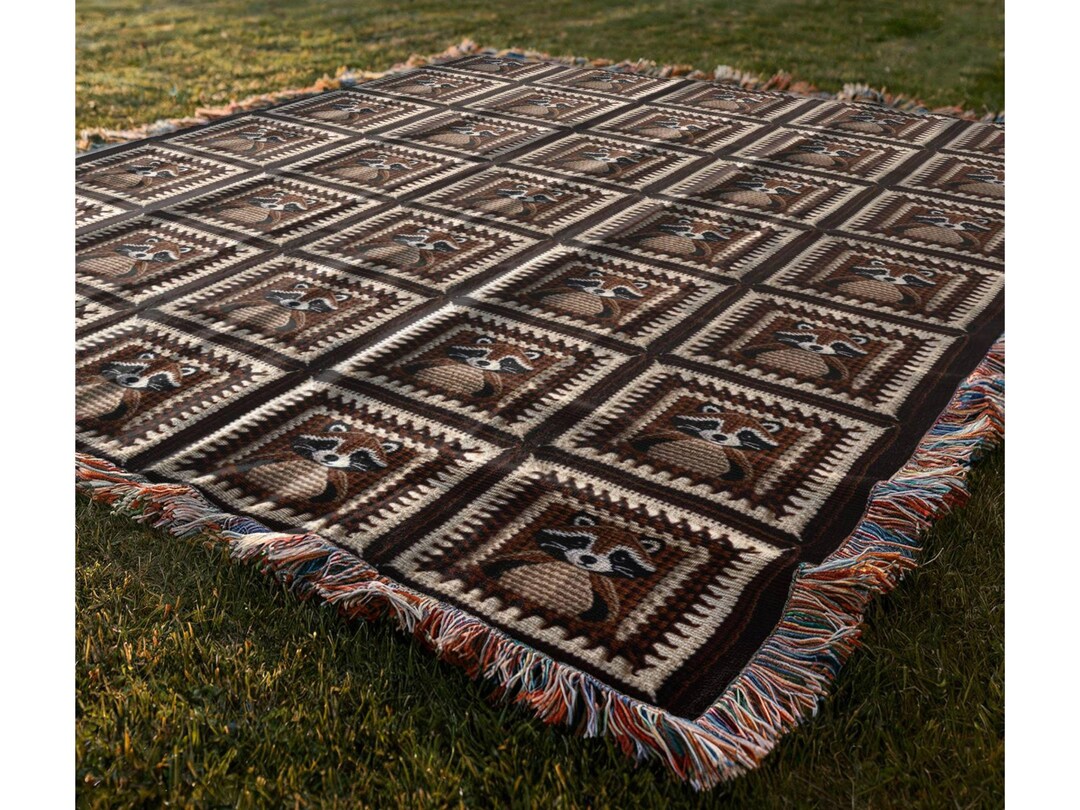 Granny Square Raccoon Woven Blanket Faux Knit Couch Throw Cute Wall ...