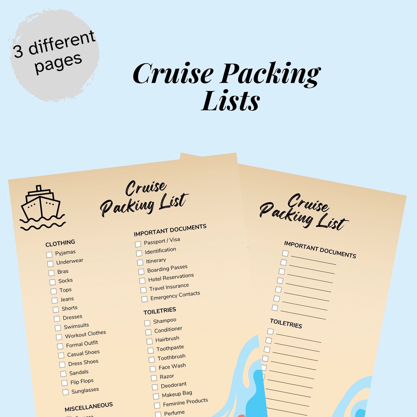 Cruise Ship Vacation Packing List - PDF Printable - Etsy