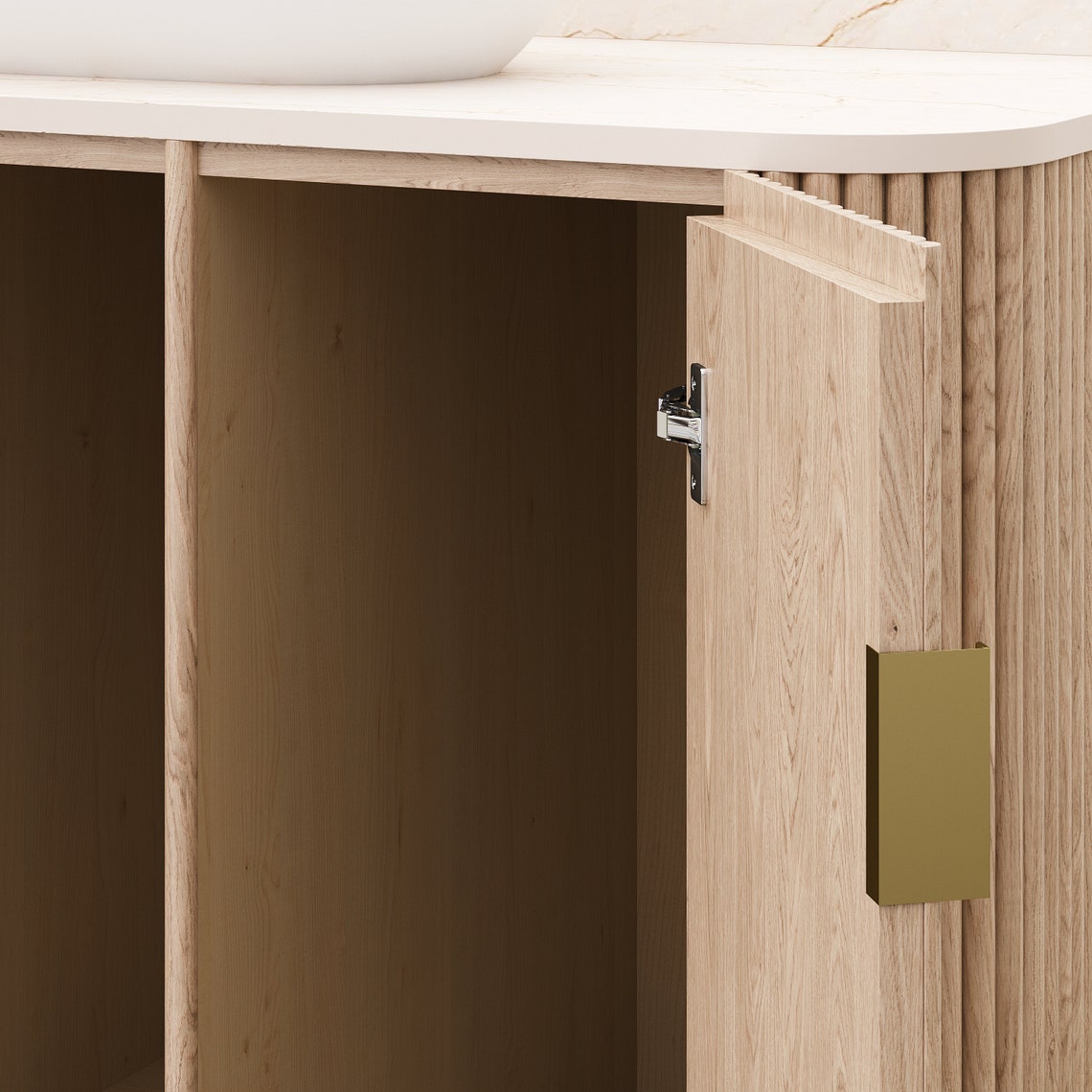 Custom Floating Vanity With White Oak Rounded Reeds Front 48 - Etsy