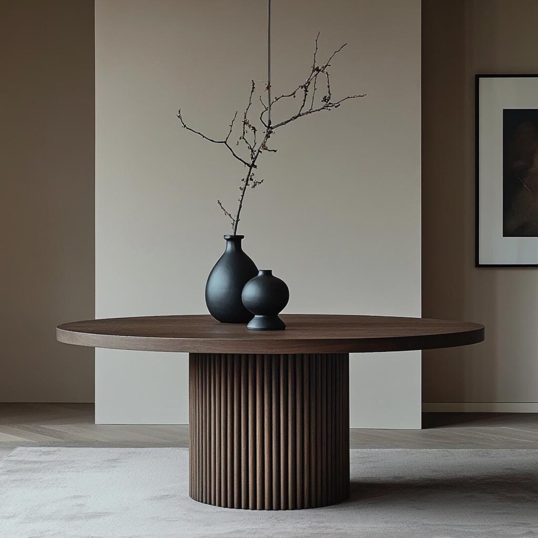 Round Dining Table With Fluted Solid Oak Base - Etsy