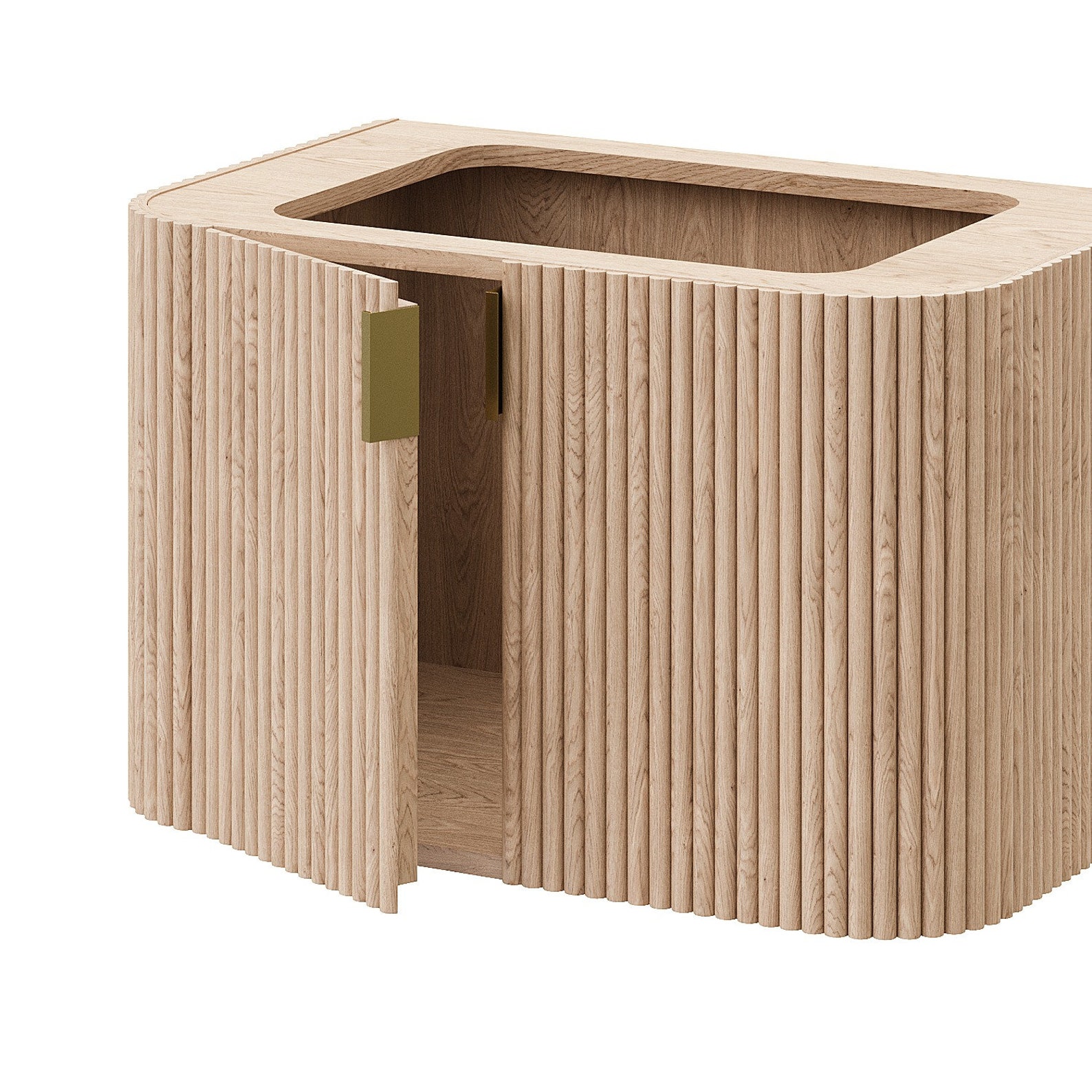 Floating Curved Sing Sink Vanity With White Oak Rounded Reeds Front 32 ...