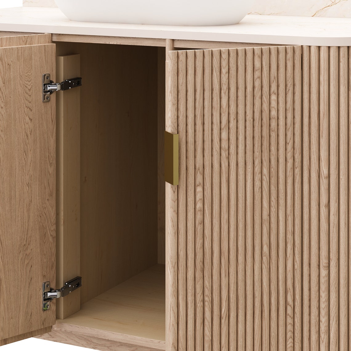 Custom Floating Vanity With White Oak Rounded Reeds Front 48 - Etsy