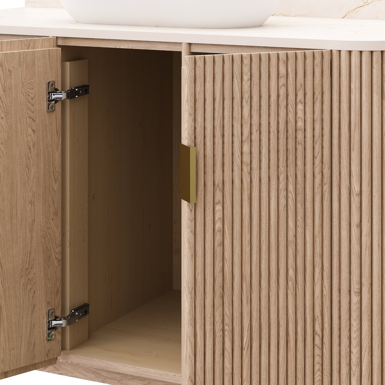 Custom Floating Vanity With White Oak Rounded Reeds Front 48 - Etsy