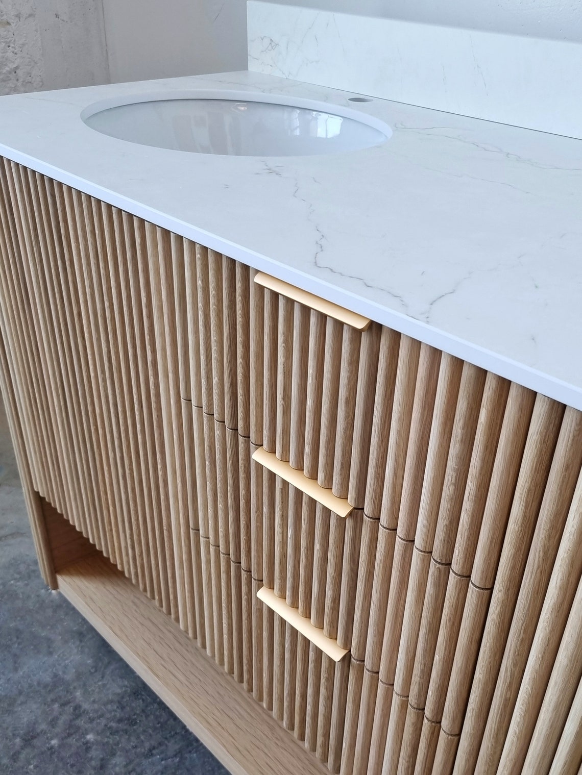 Tambour Custom Floating Vanity With White Oak Rounded Reeds Front - Etsy