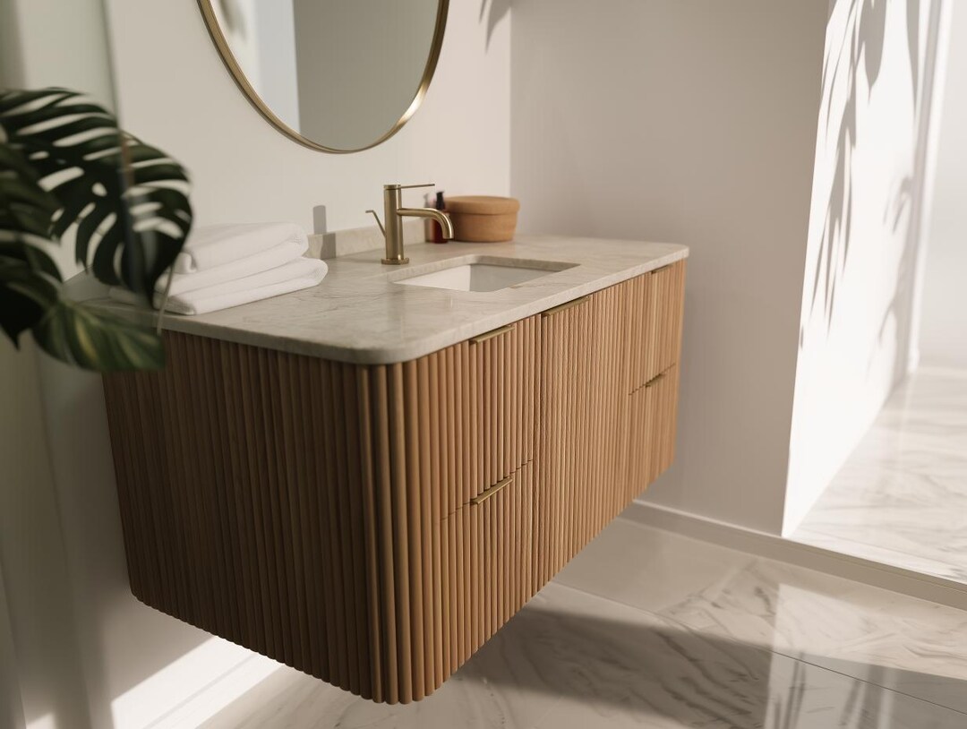 Handmade White Oak Floating Vanity: Reeded Tambour Front, Customizable ...