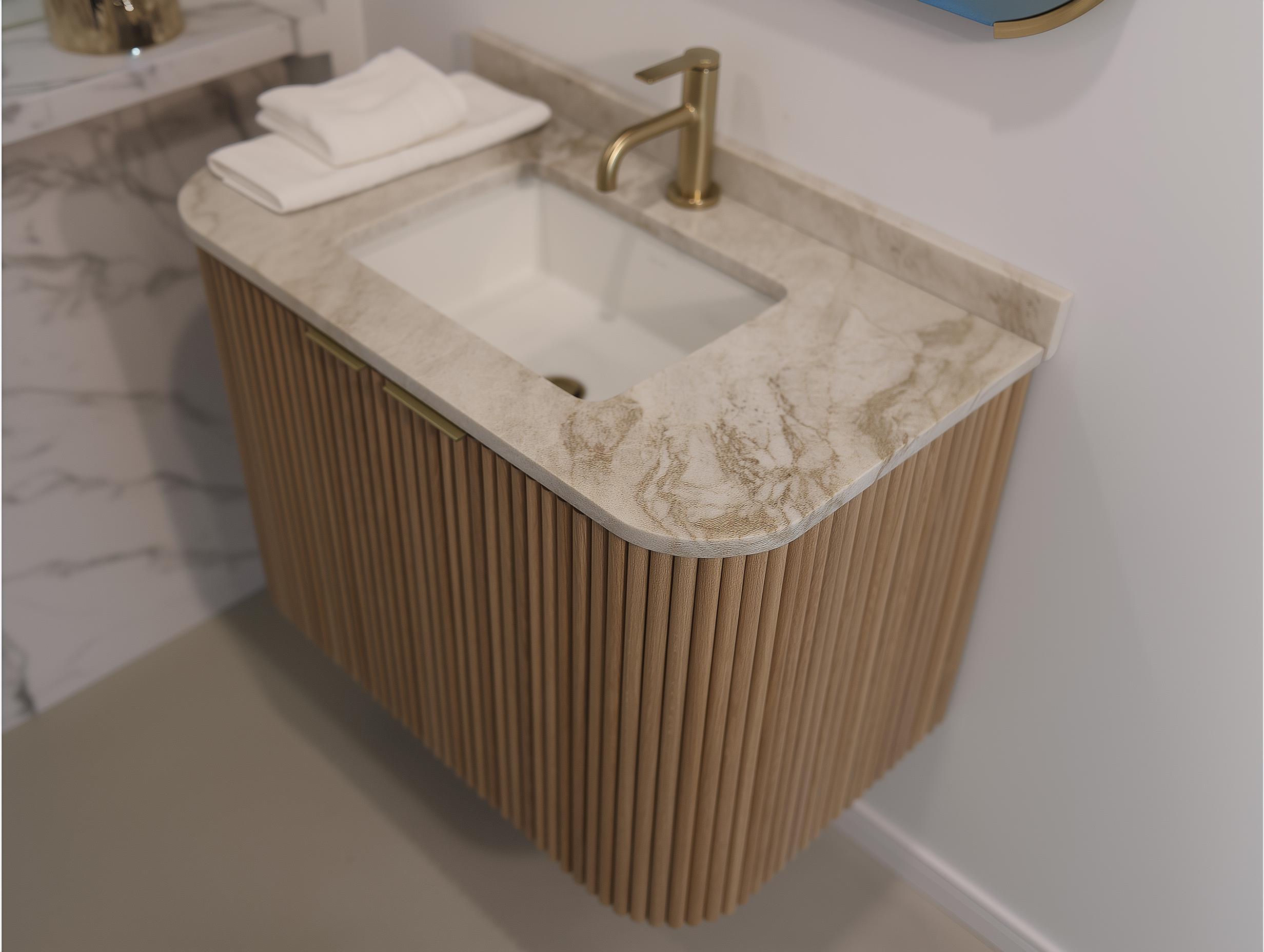 Floating Curved Sing Sink Vanity With White Oak Rounded Reeds Front 22 ...