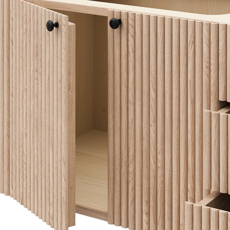 Curved Floating Double Sink Vanity With Rounded Reed Fronts - Etsy