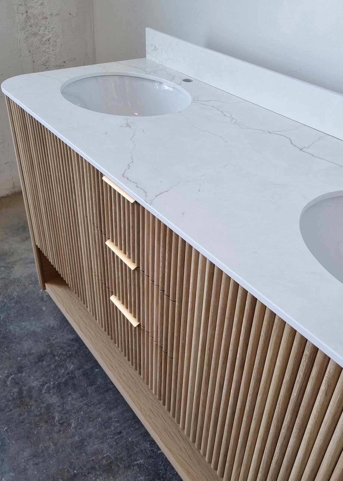 Tambour Custom Floating Vanity With White Oak Rounded Reeds Front - Etsy