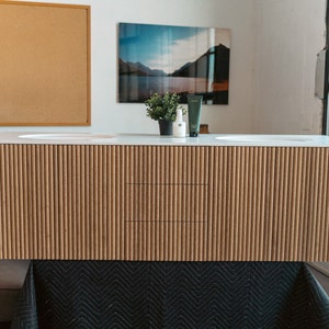 Curved Floating Double Sink Vanity With Oak Rounded Reed Fronts - Etsy