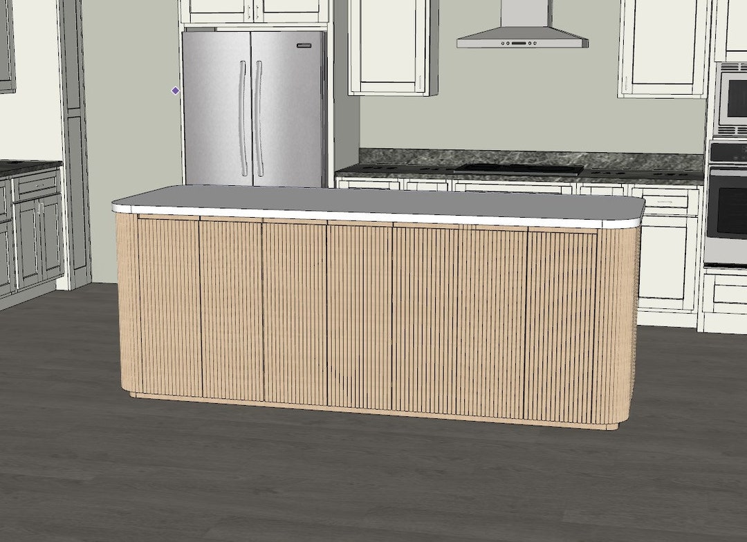 Kitchen Island With Rounded Reeds Facade Made of Natural Oak 8'x3 ...