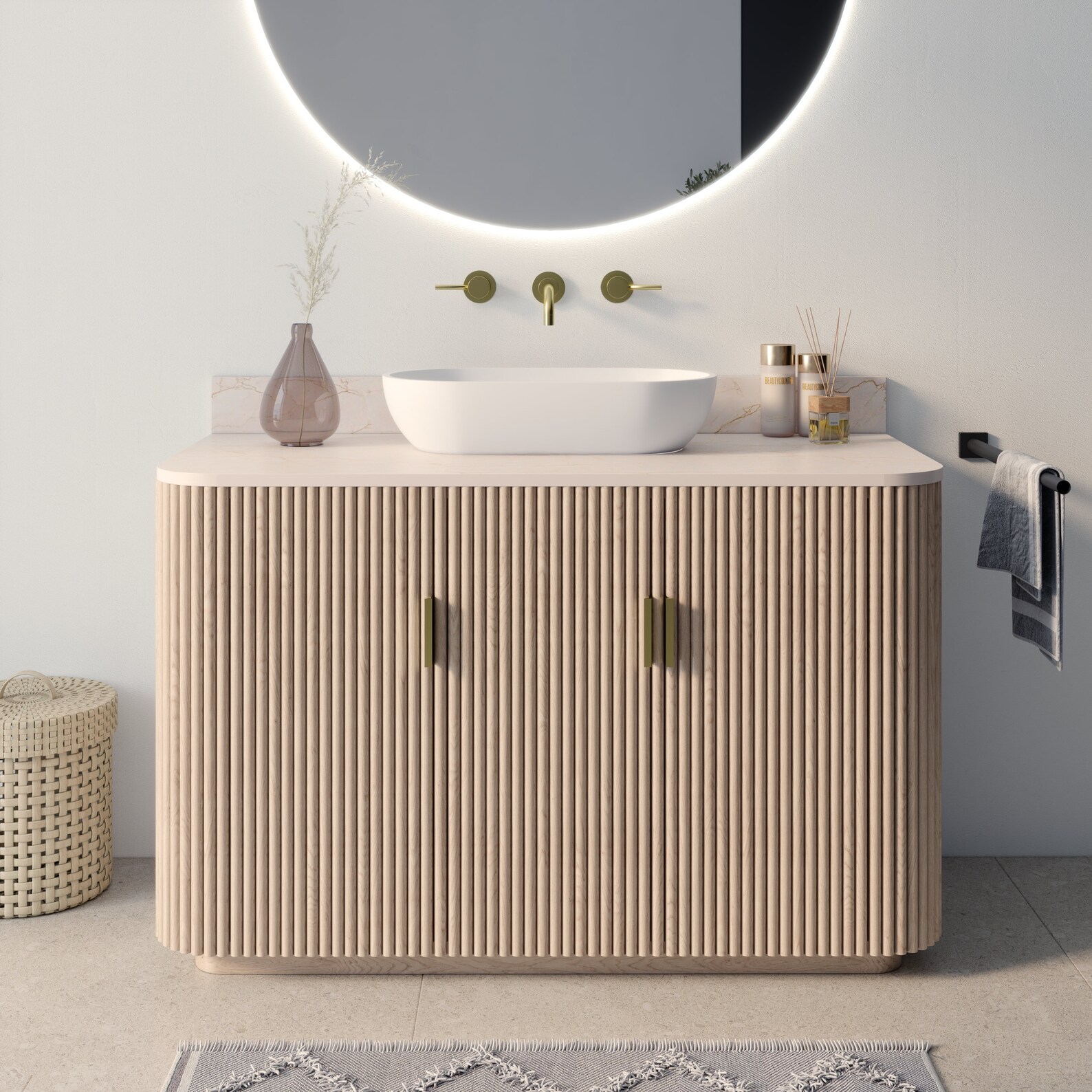 Custom Floating Vanity With White Oak Rounded Reeds Front 48 - Etsy