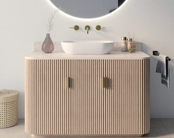 Curved Floating Double Sink Vanity With Rounded Reed Fronts - Etsy