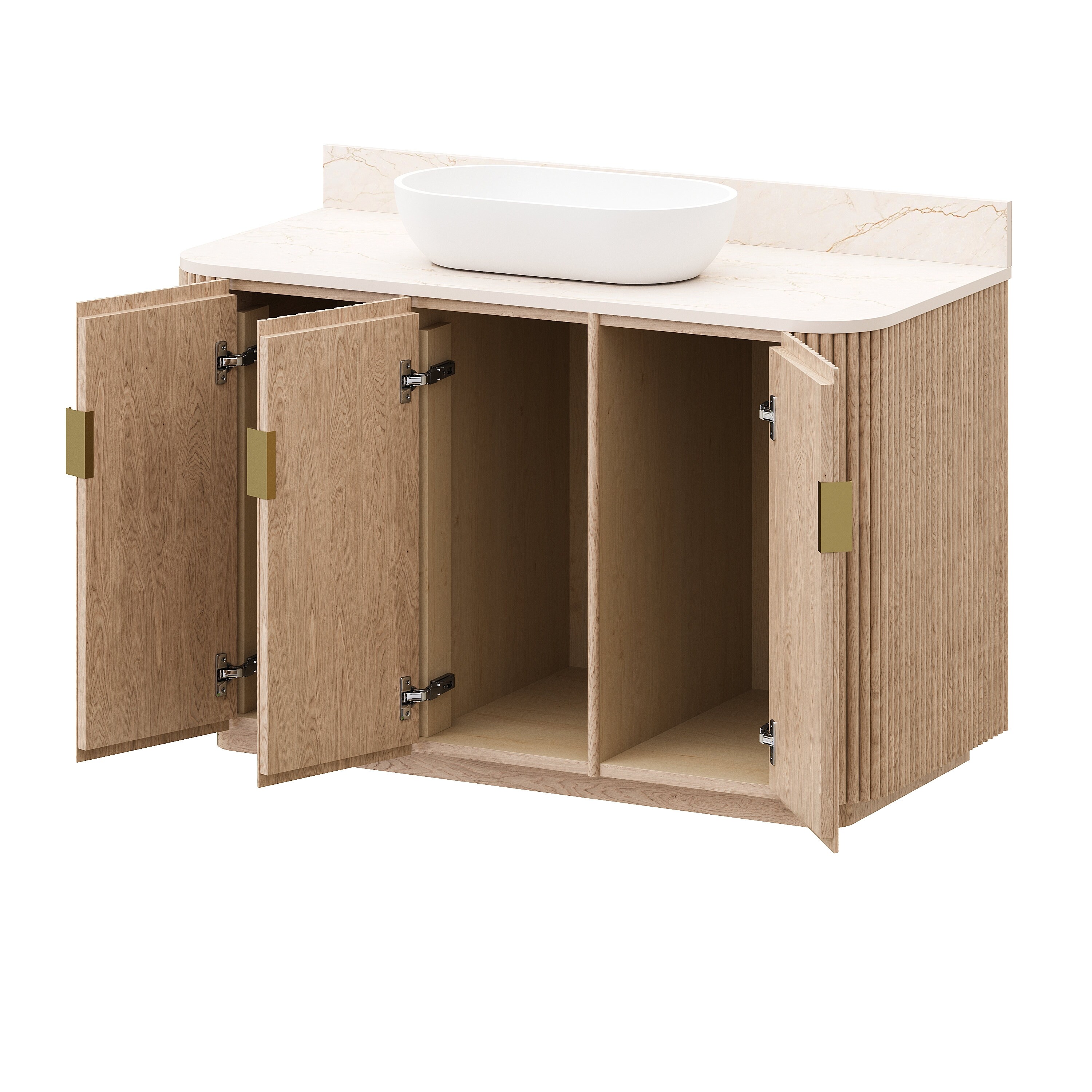 Custom Floating Vanity With White Oak Rounded Reeds Front 48 - Etsy