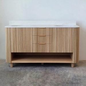 Tambour Custom Floating Vanity With White Oak Rounded Reeds Front - Etsy