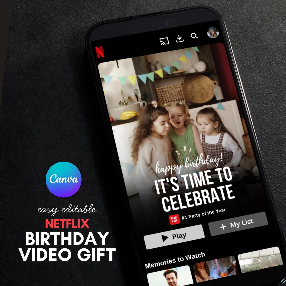 Netflix Birthday Video Template Canva | Editable Digital Birthday Gift ...