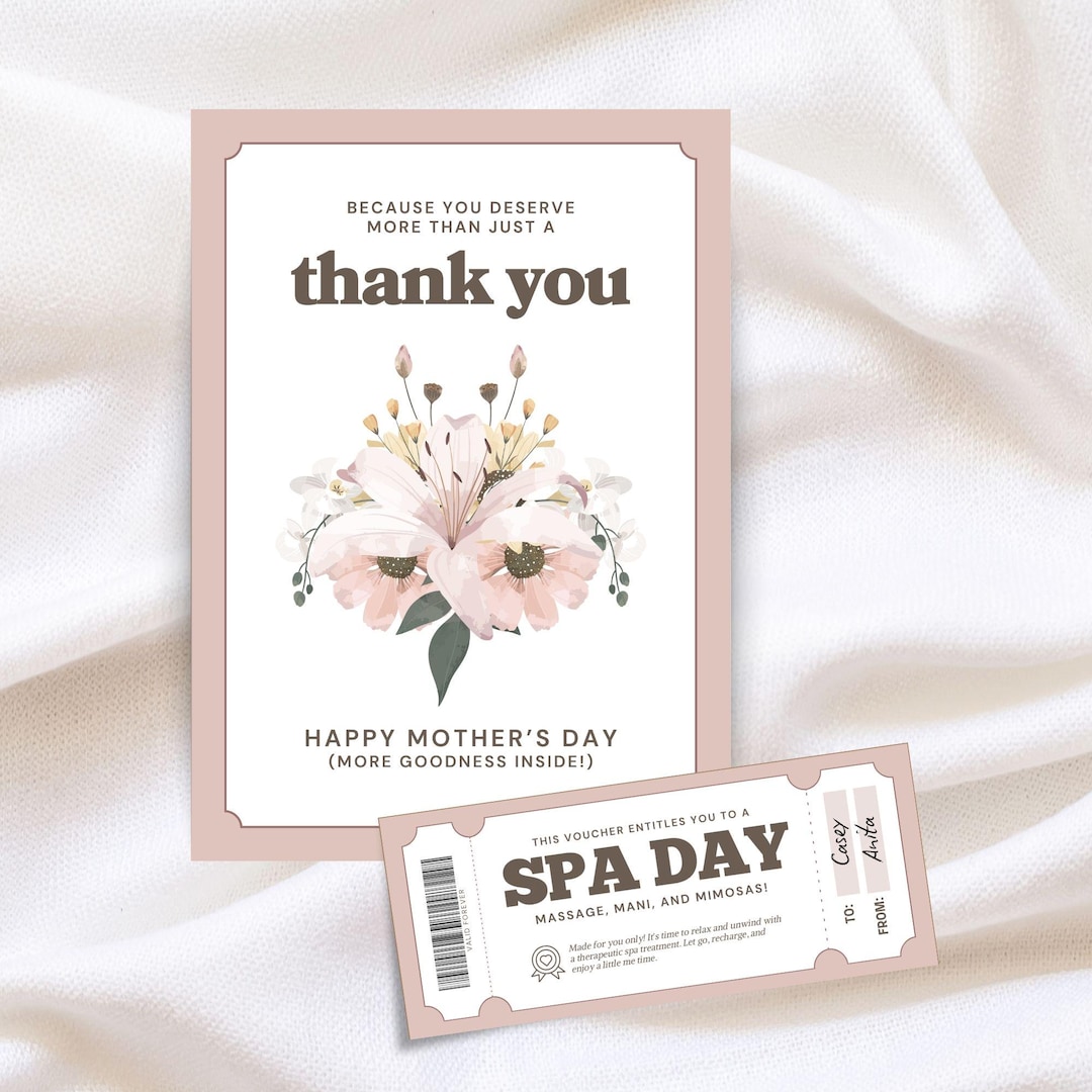 Mother’s Day Card With Spa Day Voucher | Printable Mother's Day Coupon ...