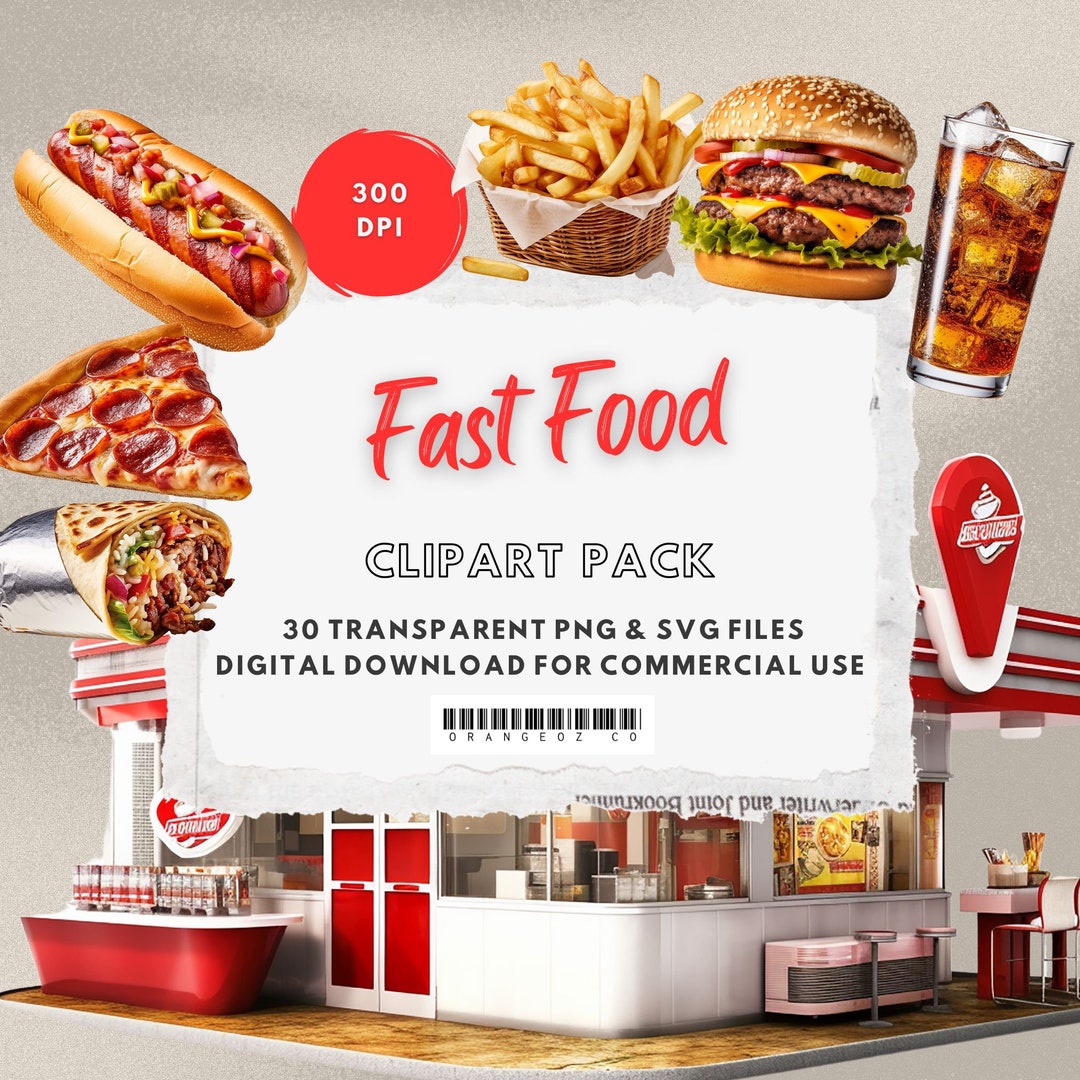 Fast Food Clipart Bundle. Transparent PNG & SVG Files. for Commercial ...
