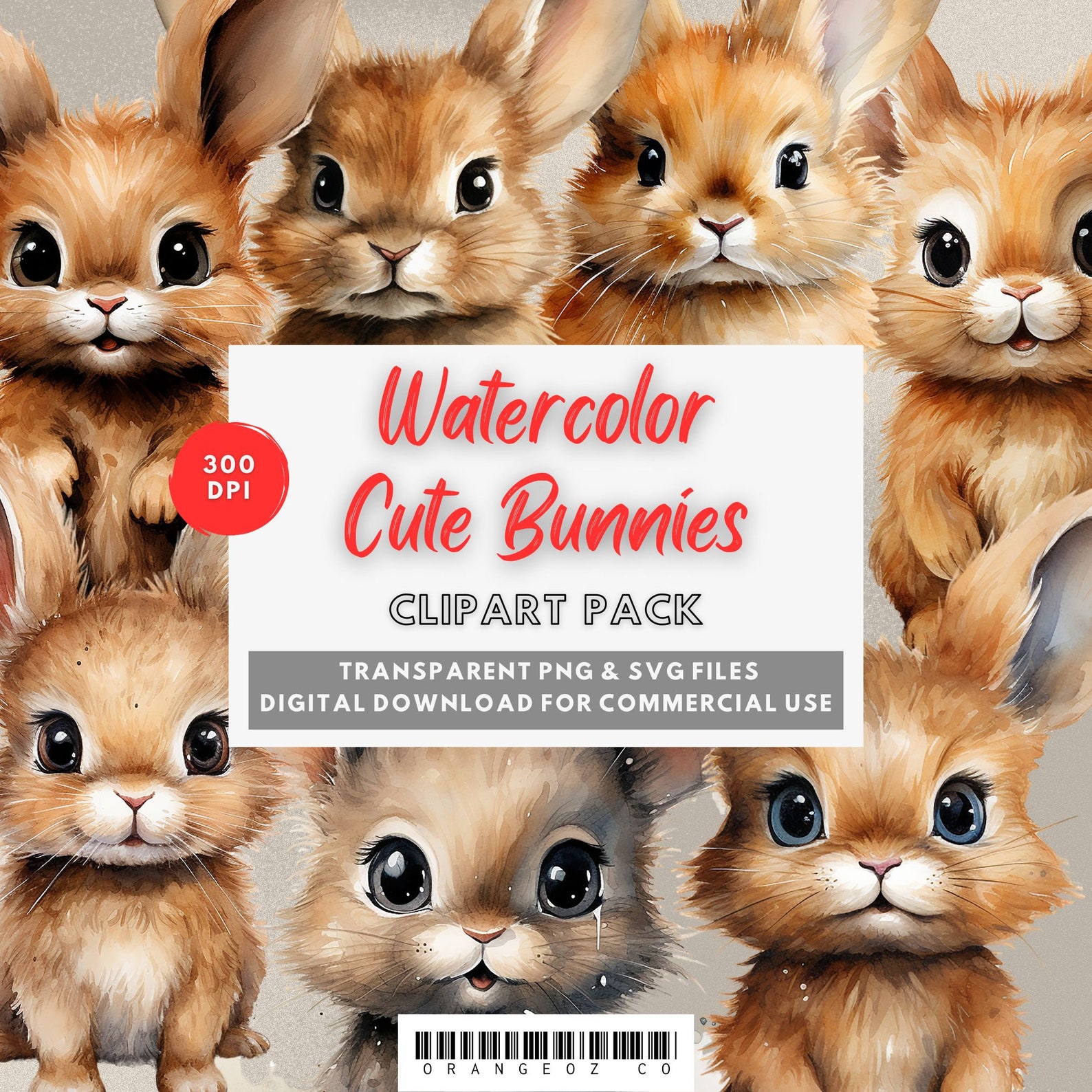 Watercolor Cute Bunnies Clipart. Easter Bunny Clipart. Nursery Clipart ...