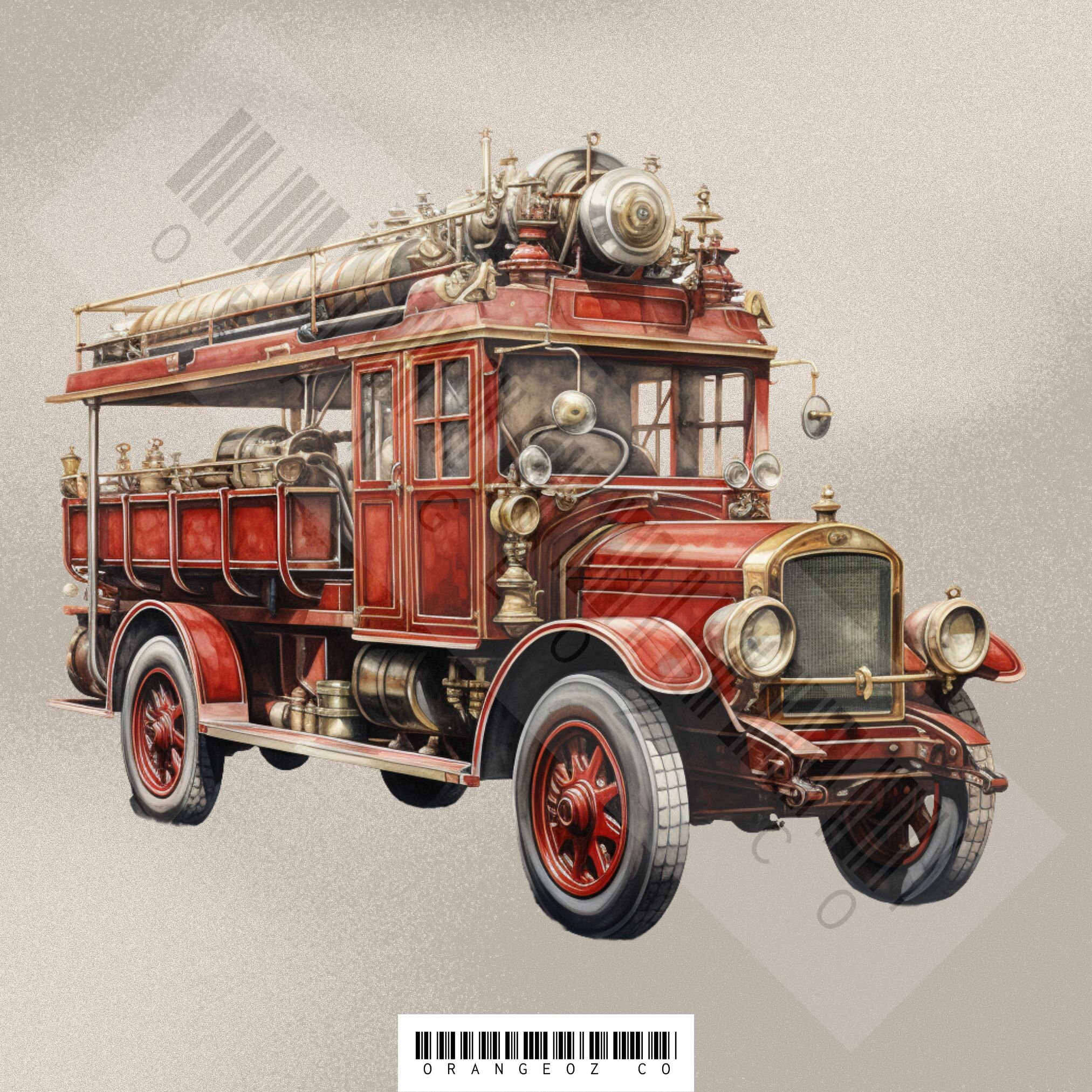 Watercolor Fire Truck Clipart. Watercolor Firefighters. Fireman. Red ...