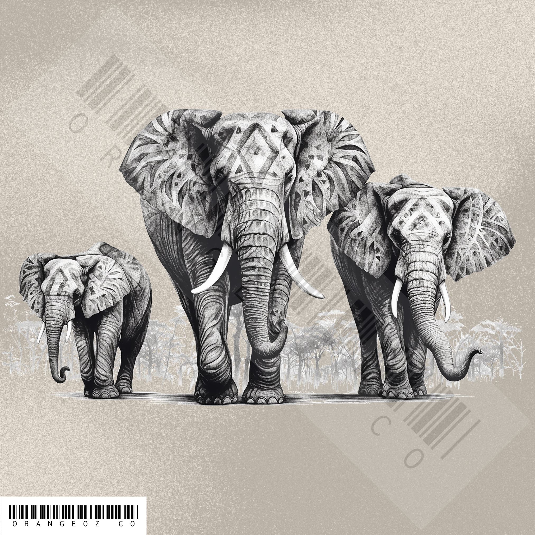 Hand-drawn B&W African Elephants Doodle Bundle. Digital - Etsy