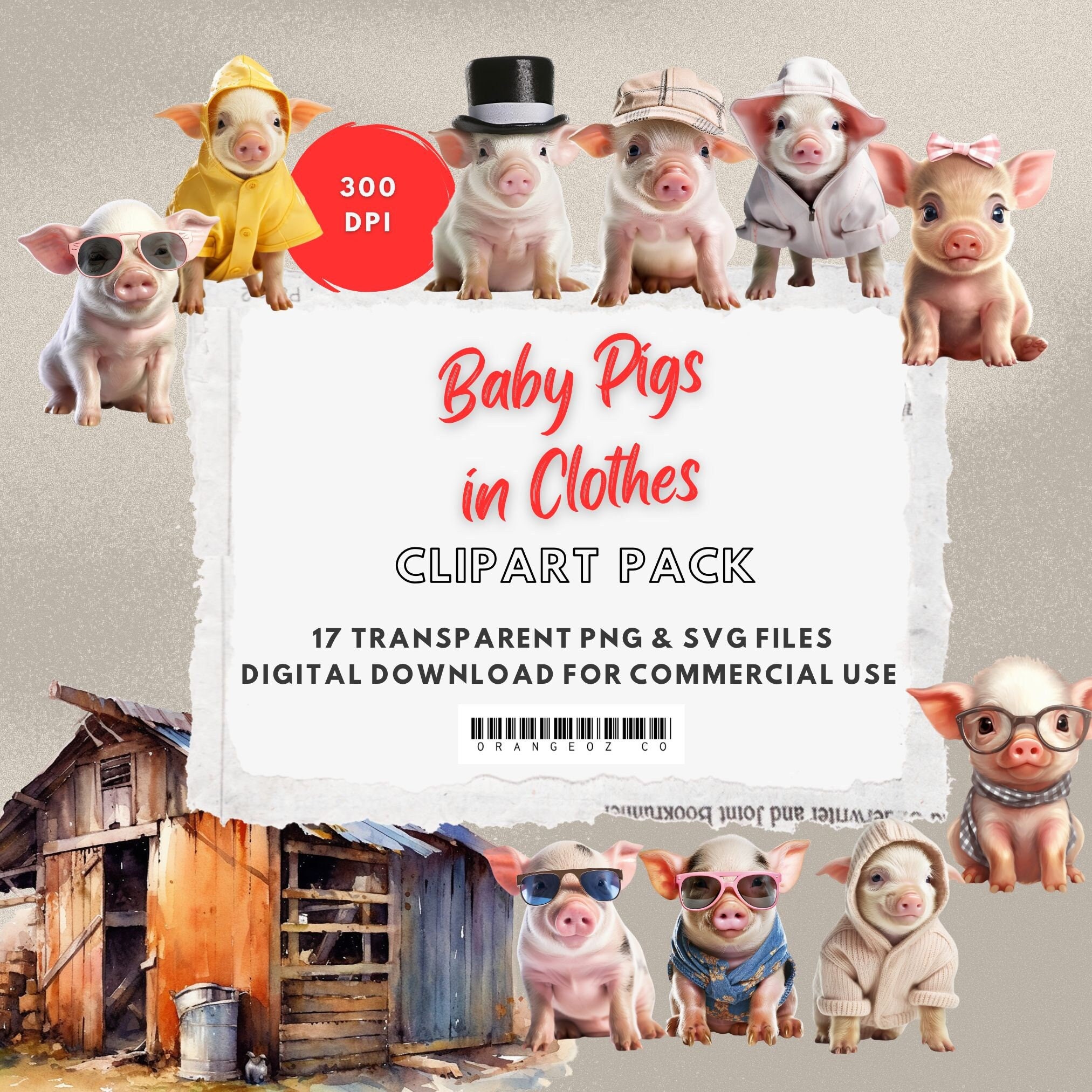 Baby Pigs in Clothes Clipart. Transparent PNG & SVG. Nursery - Etsy