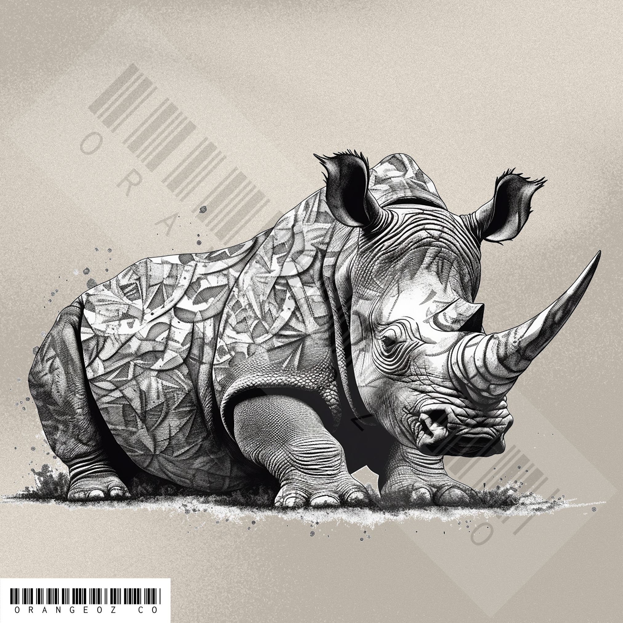 Hand-drawn B&W Rhino Doodle Bundle. Digital Download. Animal Clipart ...