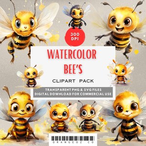 Watercolor Bee's Clipart. Nursery Clipart. Honey Bee. Cute Bee Clipart ...
