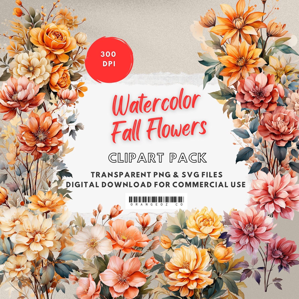 Watercolor Fall Flower Clipart Bundle. Digital Download. - Etsy
