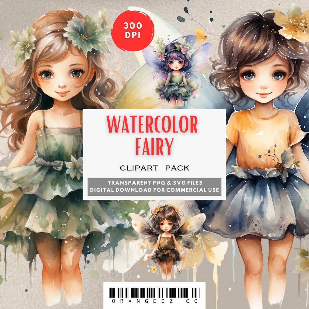 Watercolor Fairy Clipart Bundle. Card Making. PNG and SVG Files ...