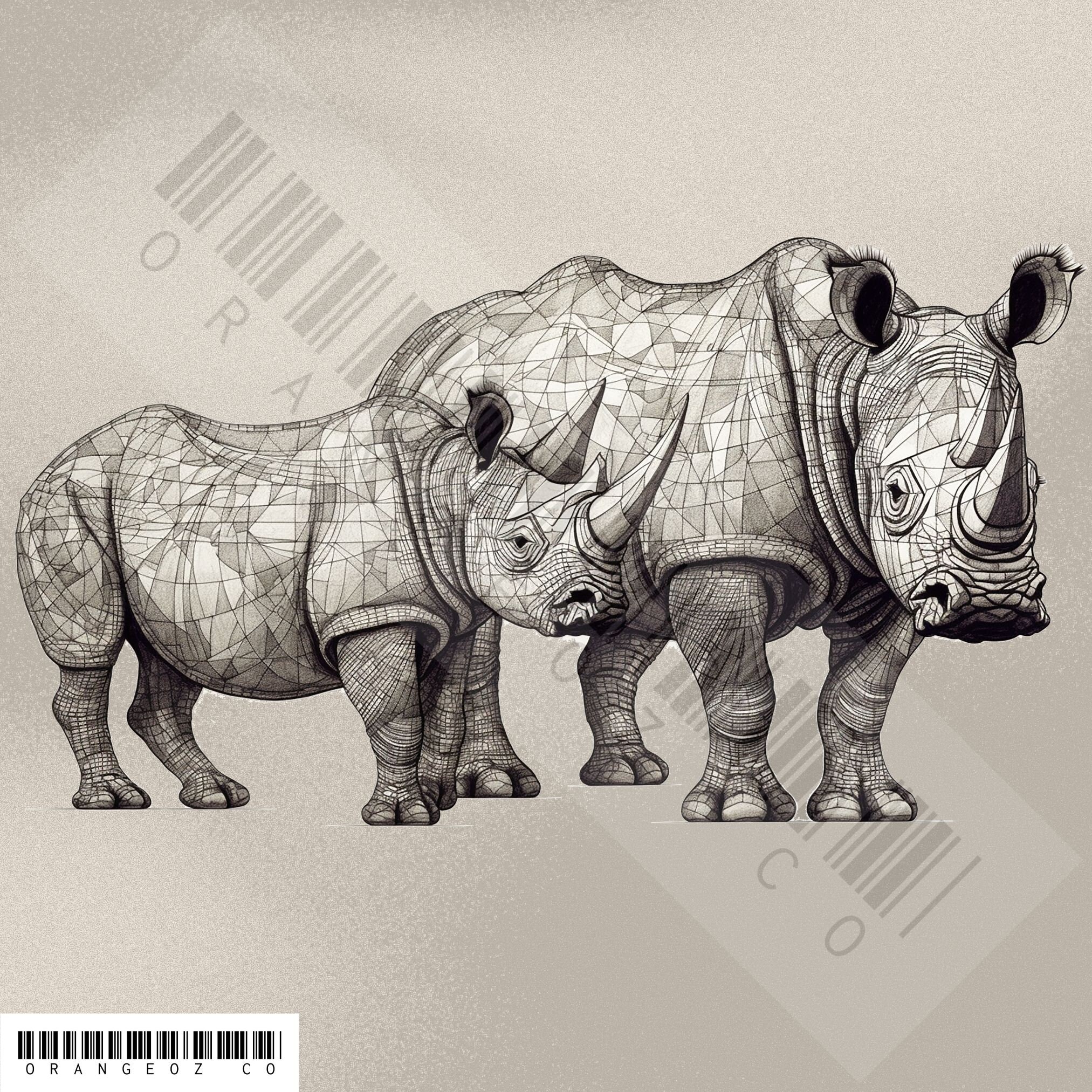 Hand-drawn B&W Rhino Doodle Bundle. Digital Download. Animal Clipart ...