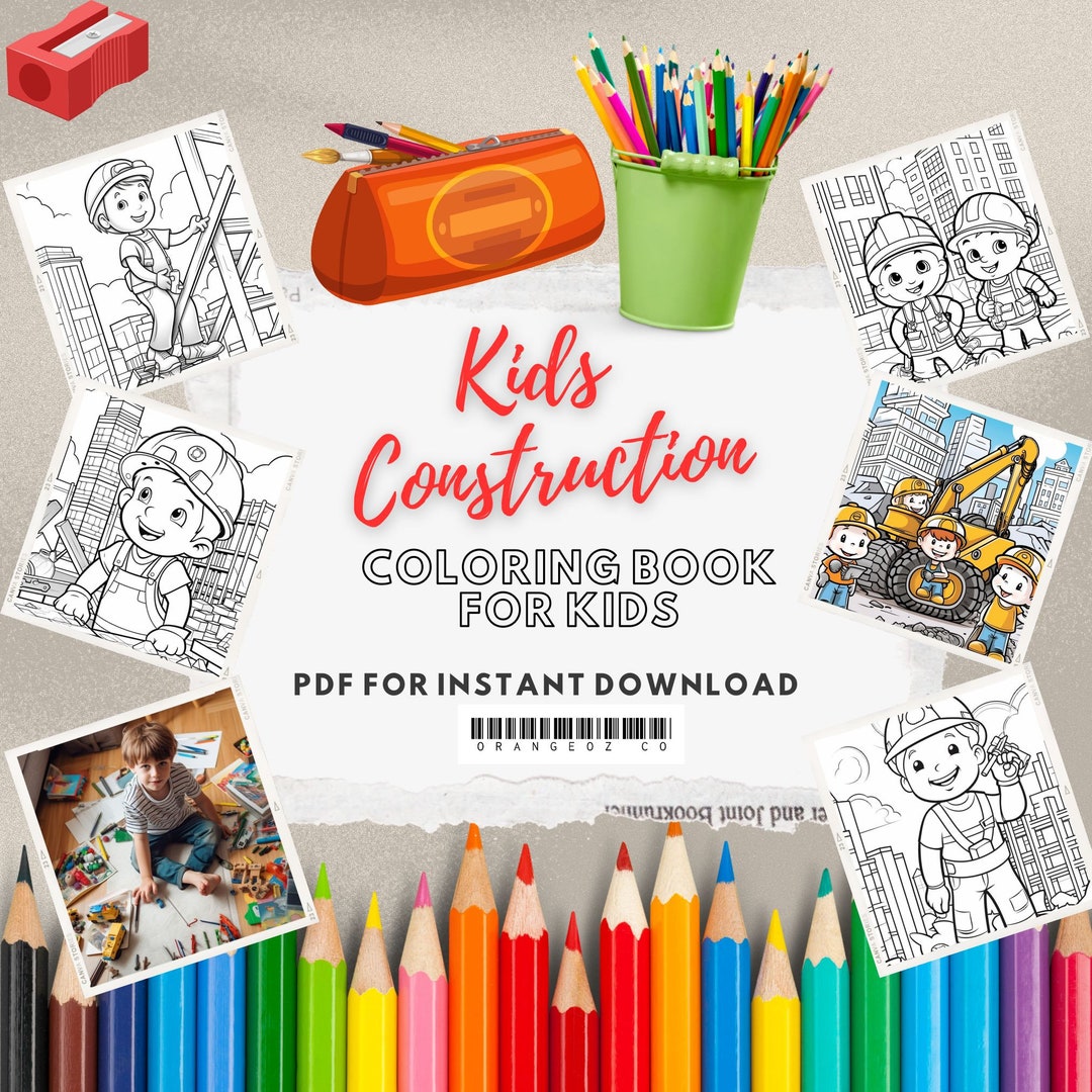 30 Page Kids Construction Coloring Book instant Download Coloring Pages ...