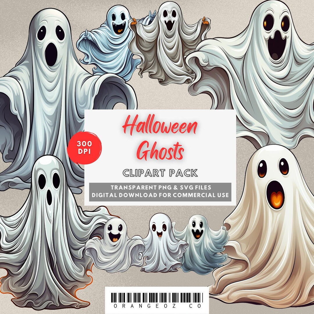 Halloween Ghosts Clipart. Halloween Clipart. Spooky Ghosts. Transparent ...
