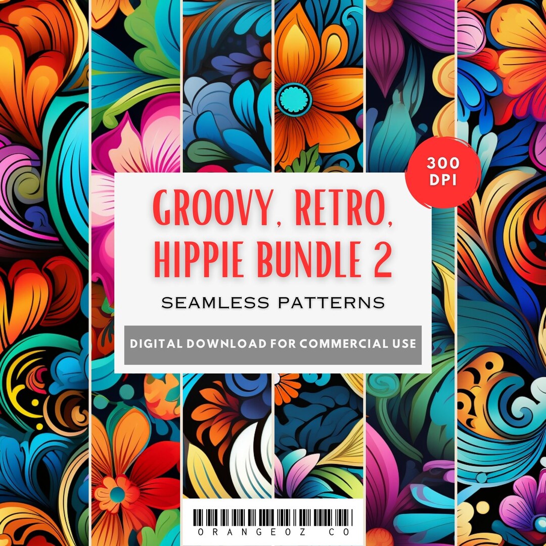 Groovy, Retro, Hippie Seamless Digital Paper. Texture Patterns ...