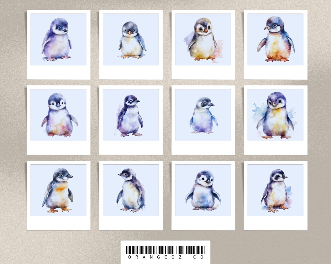 Watercolor Cute Penguins Clipart. Winter Clipart. Nursery - Etsy