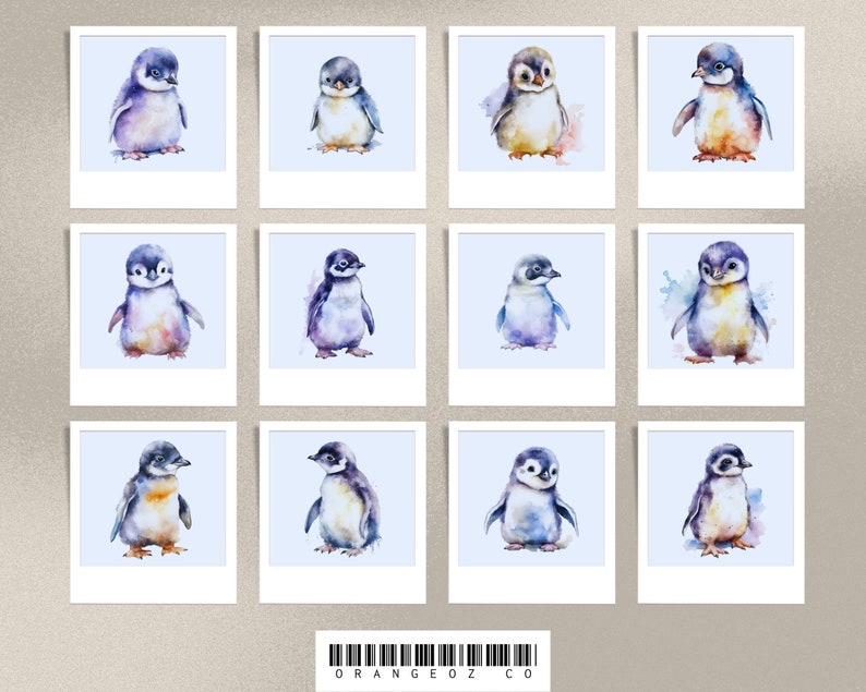 Watercolor Cute Penguins Clipart. Winter Clipart. Nursery Clipart ...
