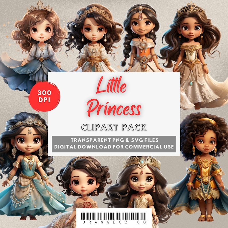 Little Princess Clipart Bundle. Cute Princess PNG. Nursery Wall Art ...