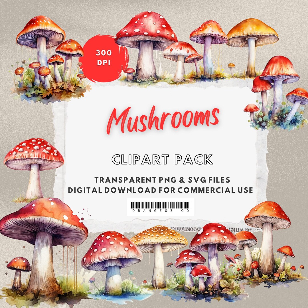 Watercolor Mushrooms Clipart. Transparent Background PNG and SVG Files ...