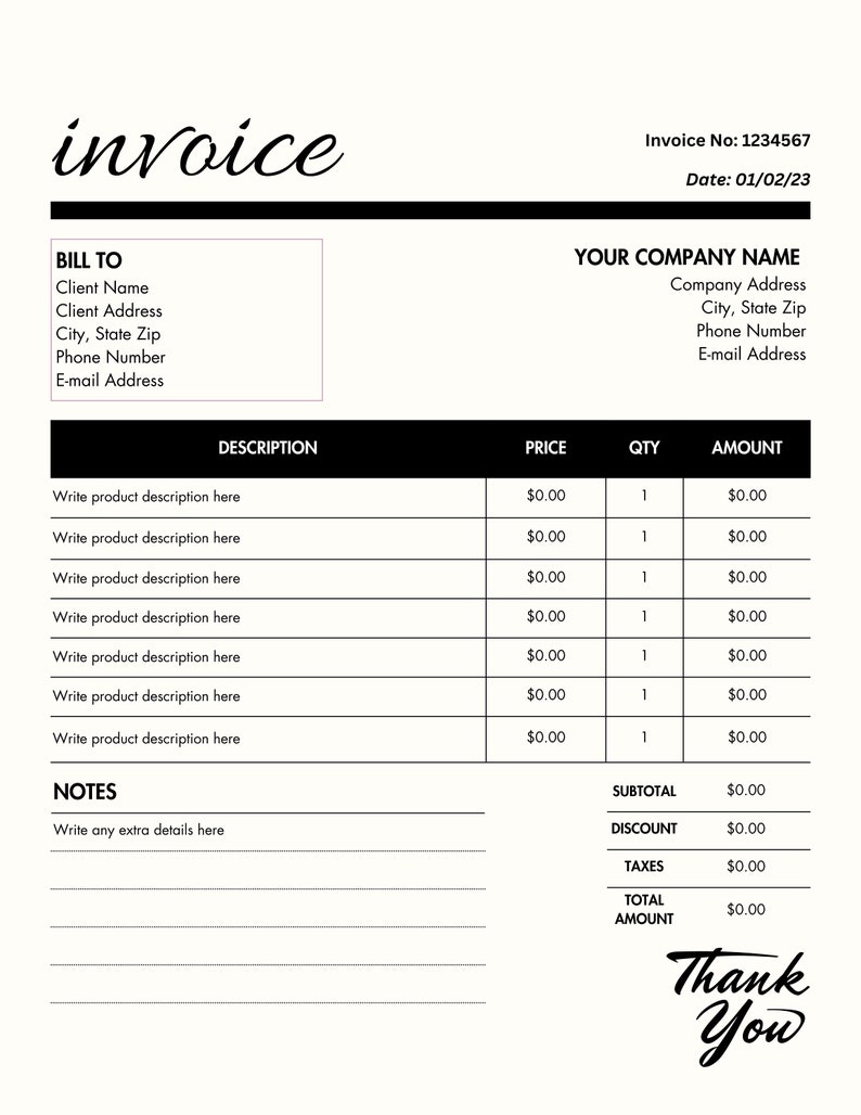 Editable Invoice Template Professional Business Template - Etsy