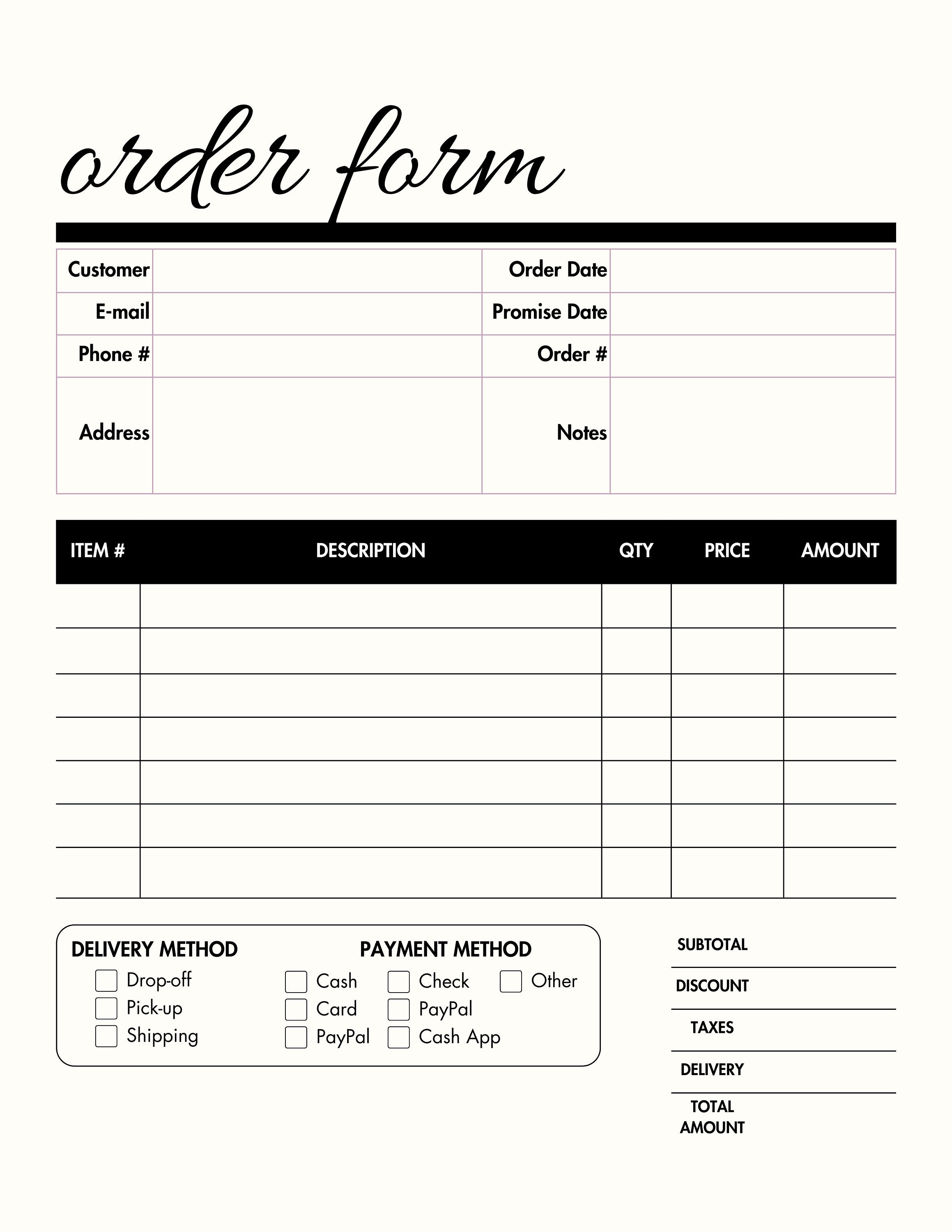 Invoice Order Form Templates for Small Business, Professional Invoice ...