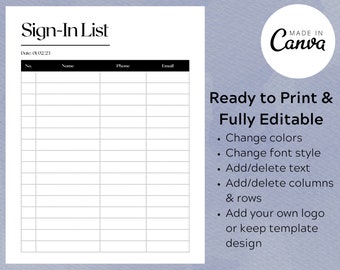 Printable Sign-in Sheet. - Etsy