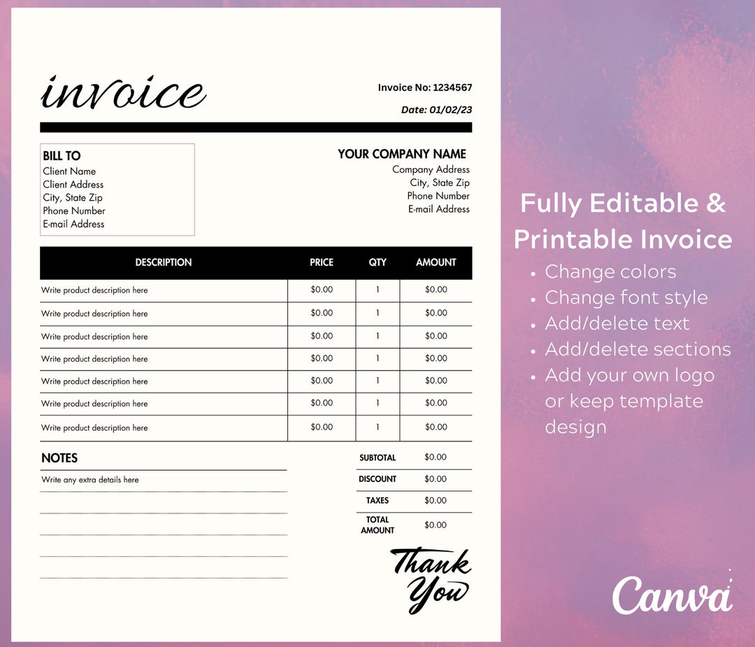 Editable Invoice Template, Professional Business Template, Minimalist ...
