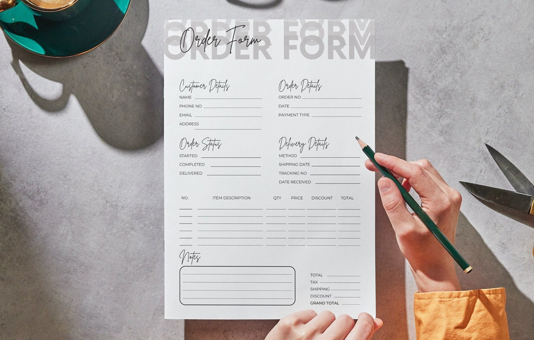 Order Form Template - Ready to Print Business Template, Printable Order ...